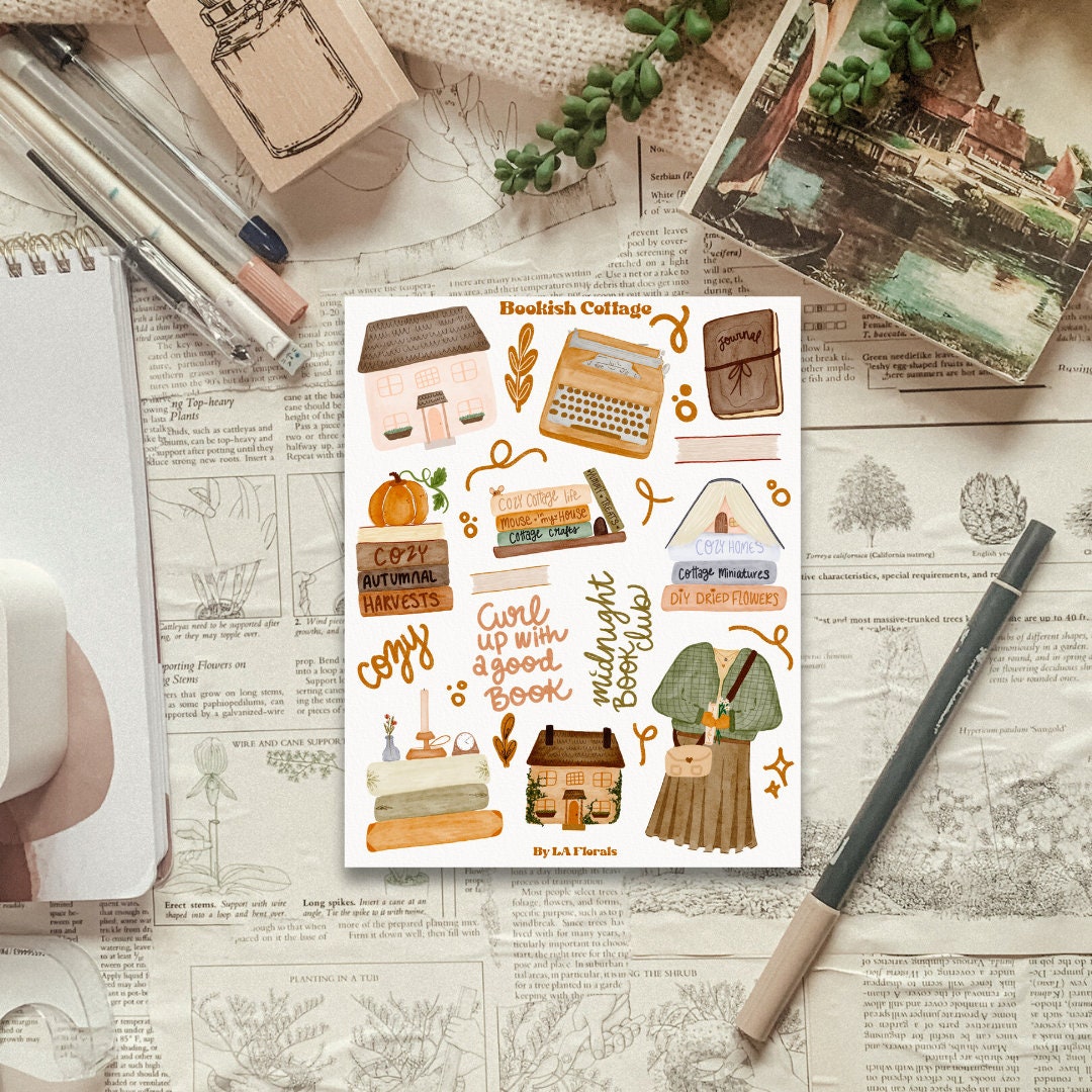 Book Cottage Sticker Sheet Aesthetic Bookish Sticker Sheet for Journal ...