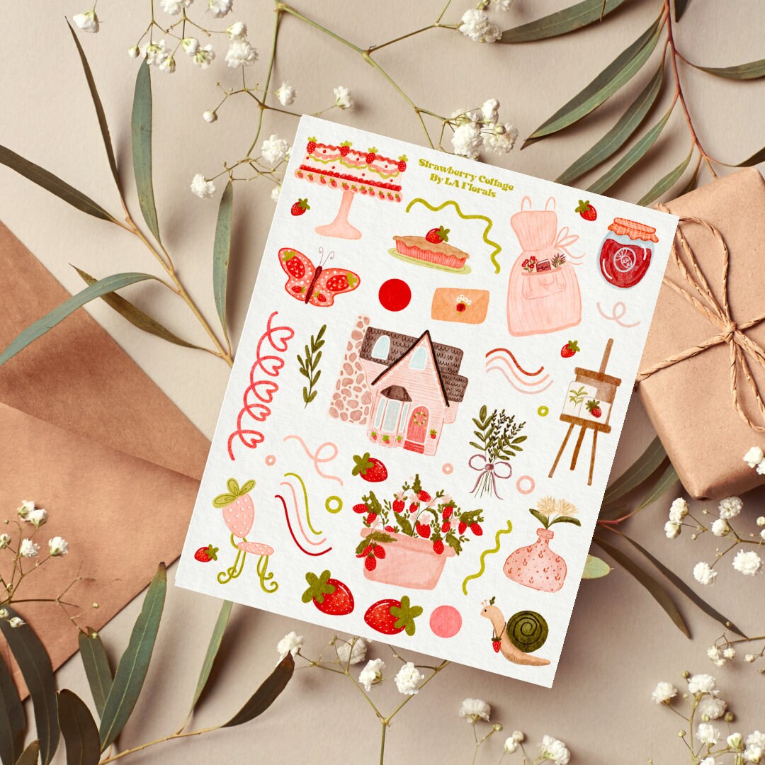 Strawberry Cottage Aesthetic Sticker Sheet for Journals and Planners ...