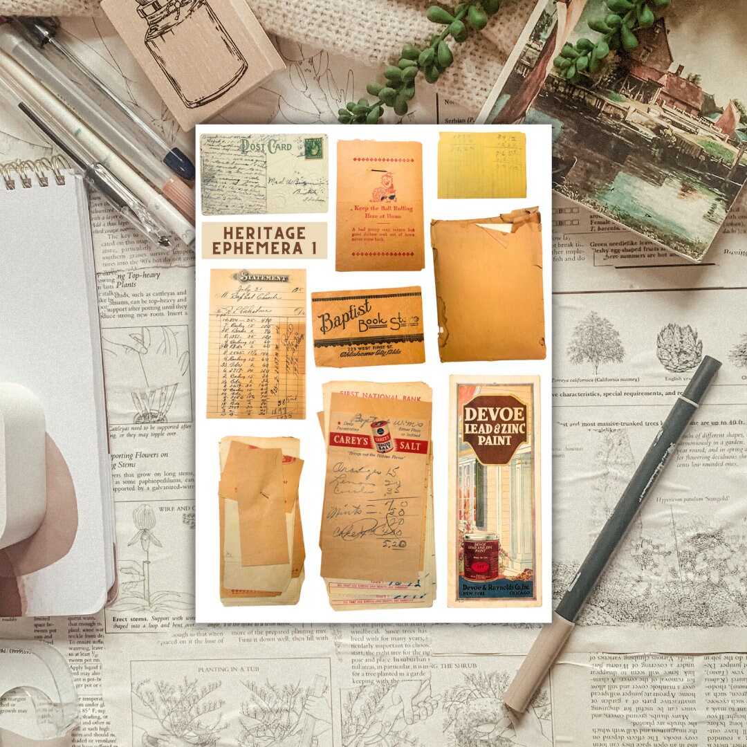 Heritage Ephemera 1 Sticker Sheet, Aesthetic Vintage Ephemera Stickers ...