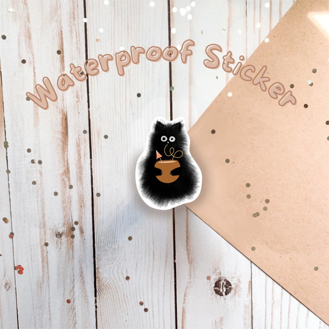Pina Colada Black Cat Vinyl Sticker for Laptop and Water Bottles, Black ...