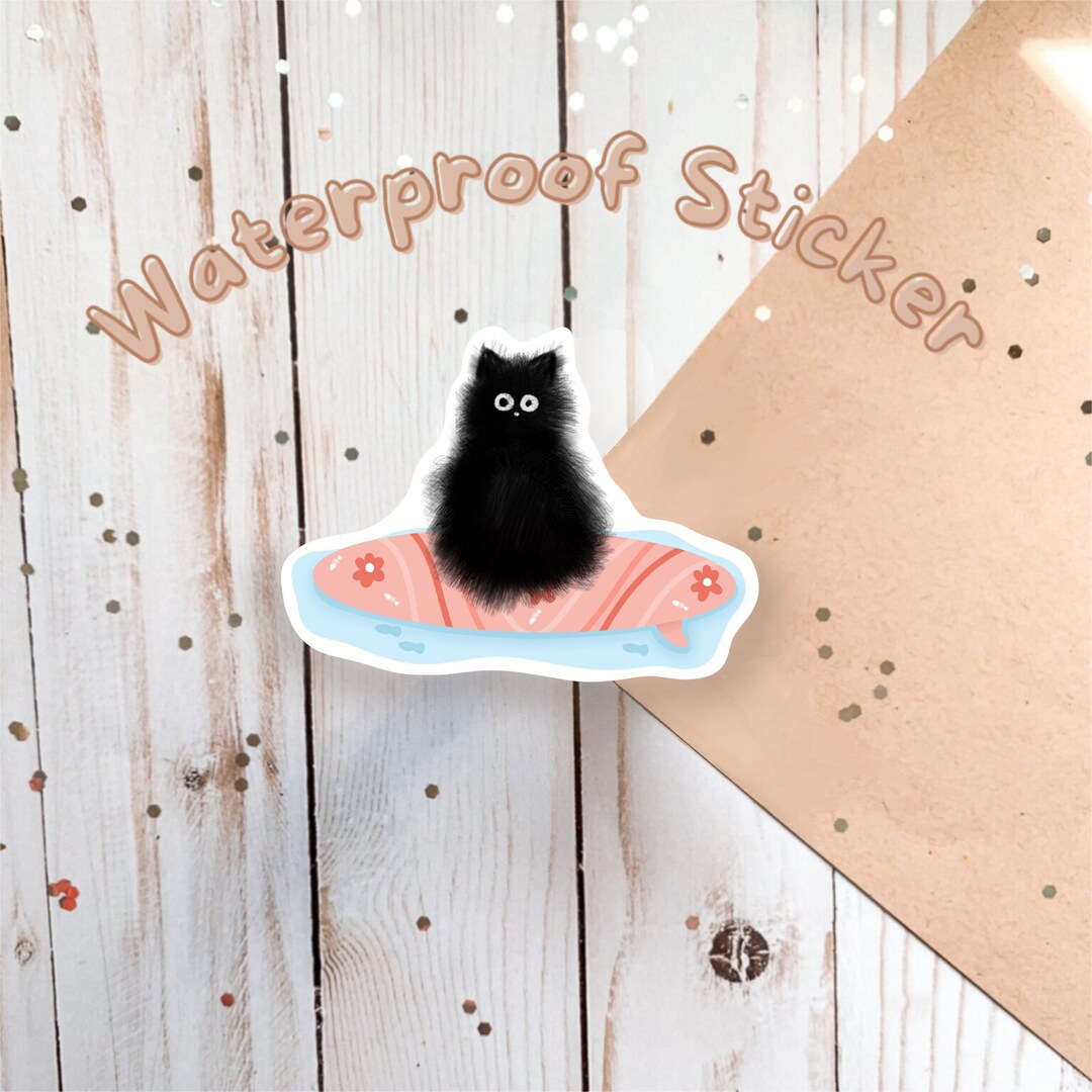 Surfing Black Cat Vinyl Sticker for Laptop and Water Bottles, Black Cat ...