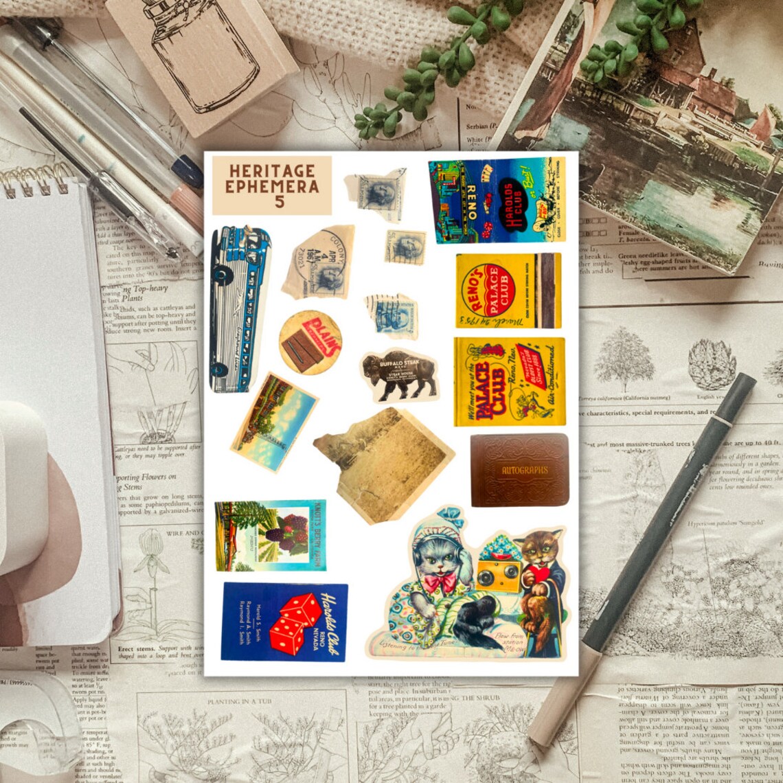 Heritage Ephemera 5 Sticker Sheet, Aesthetic Vintage Ephemera Stickers ...