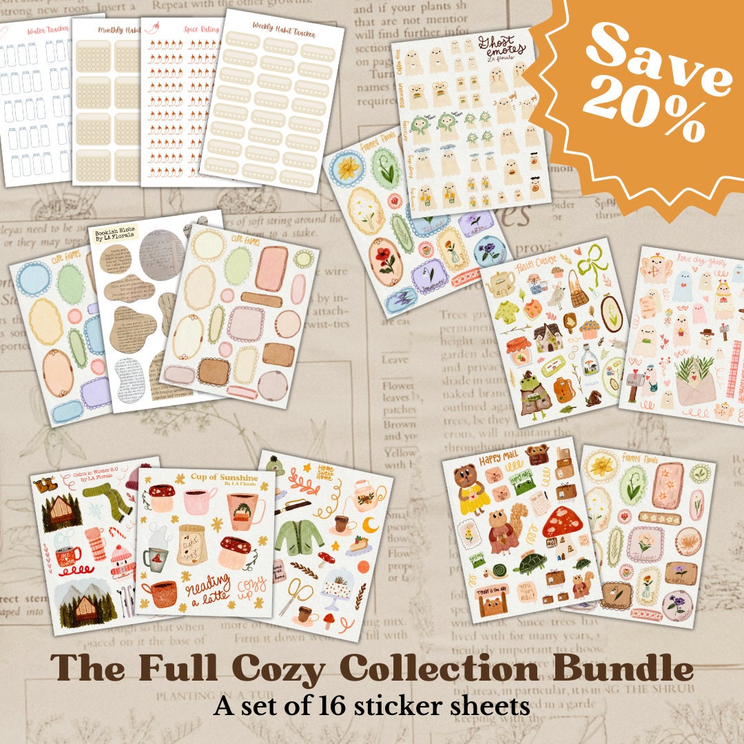 BUNDLE Cottagecore Sticker Sheet Aesthetic Bookish Sticker Sheet for ...