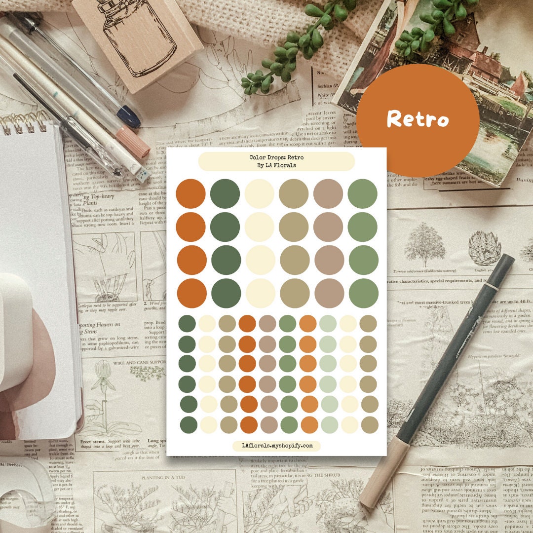 Sticker Sheet - Retro Color Palette Dots Sticker Sheet for Journals and ...