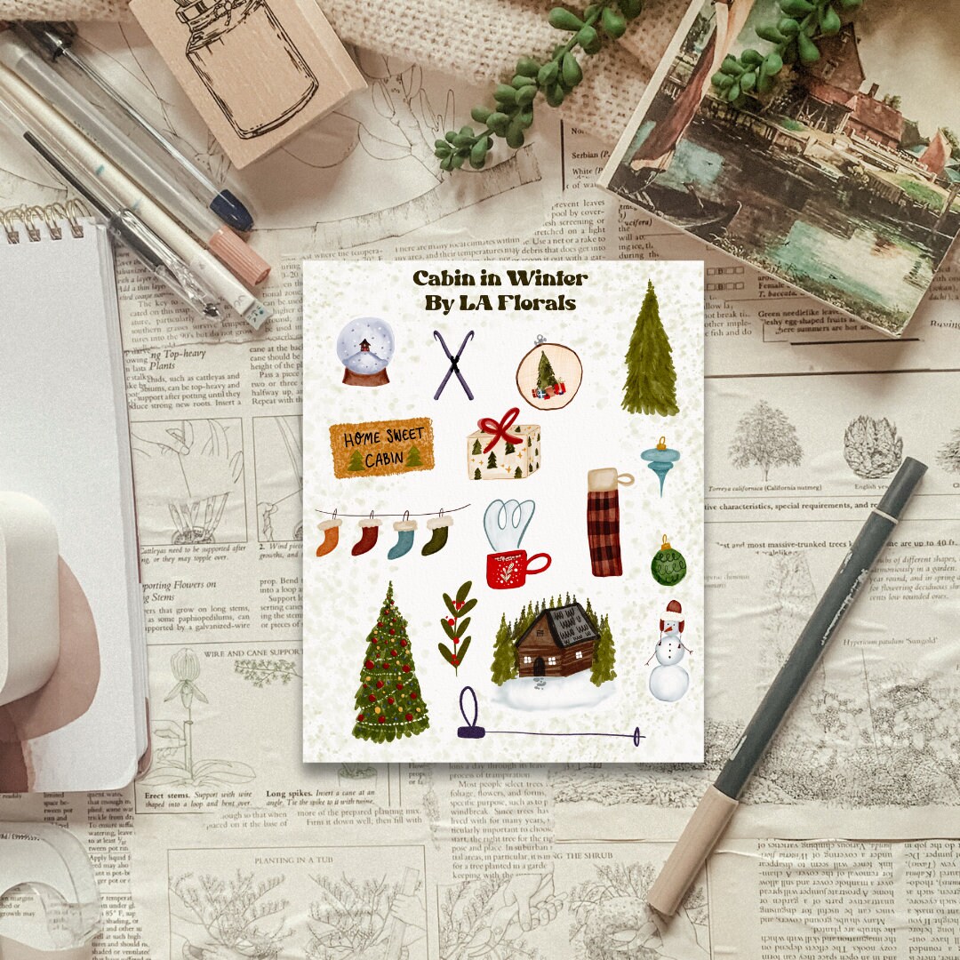Sticker Sheet Cabin in the Winter Sticker Sheet for Journals and ...
