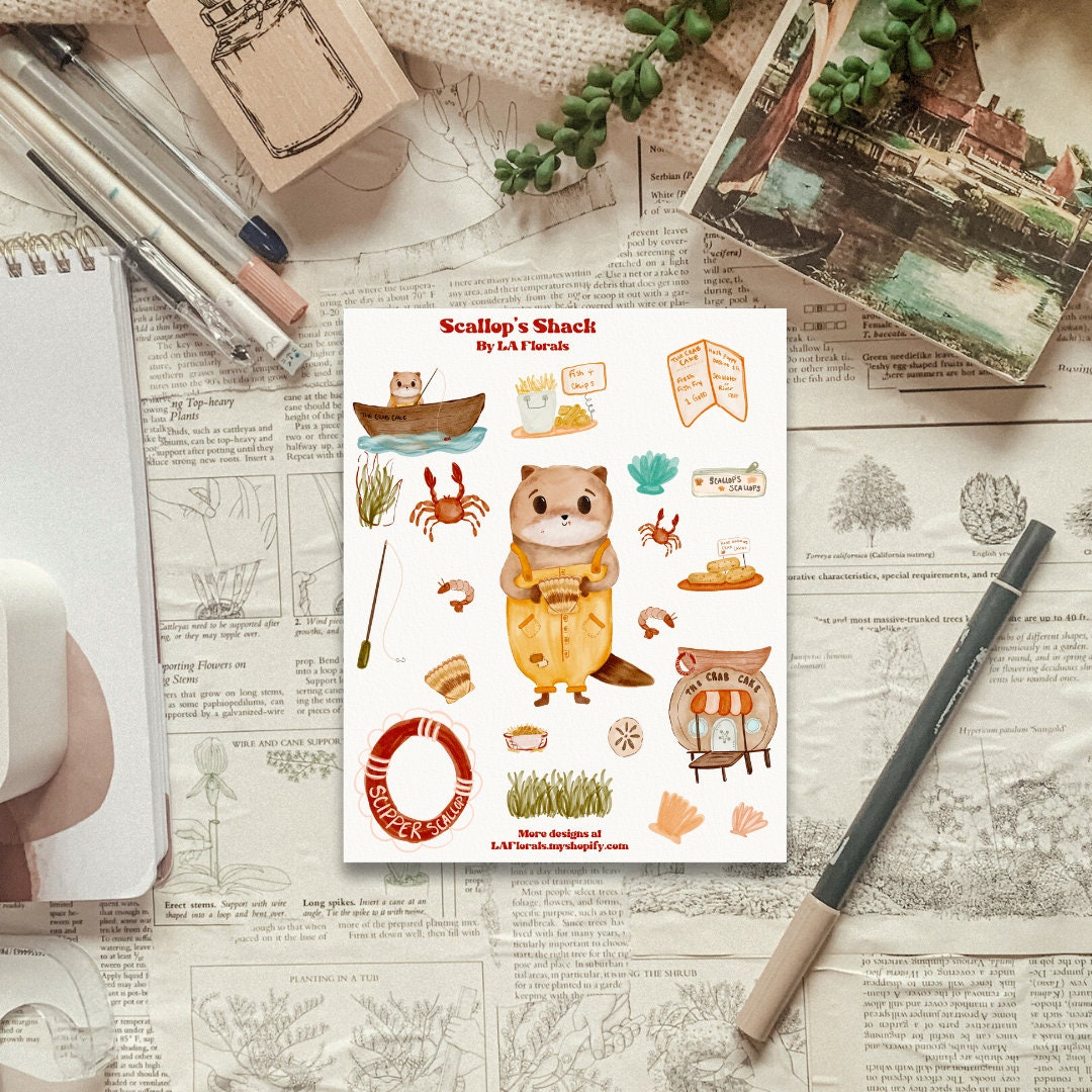 Sticker Sheet - Scallop the Otter Crab Shack Sticker Sheet for Journals ...