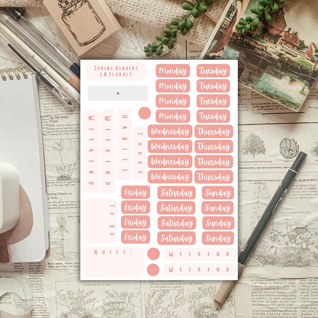 Spring Headers Pink Aesthetic Sticker Sheet for Planners and Journals ...