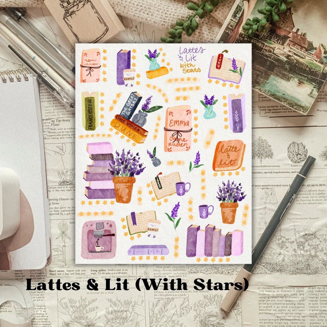 Latte & Lit With Stars Sticker Sheet for Journals and Planners Deco ...