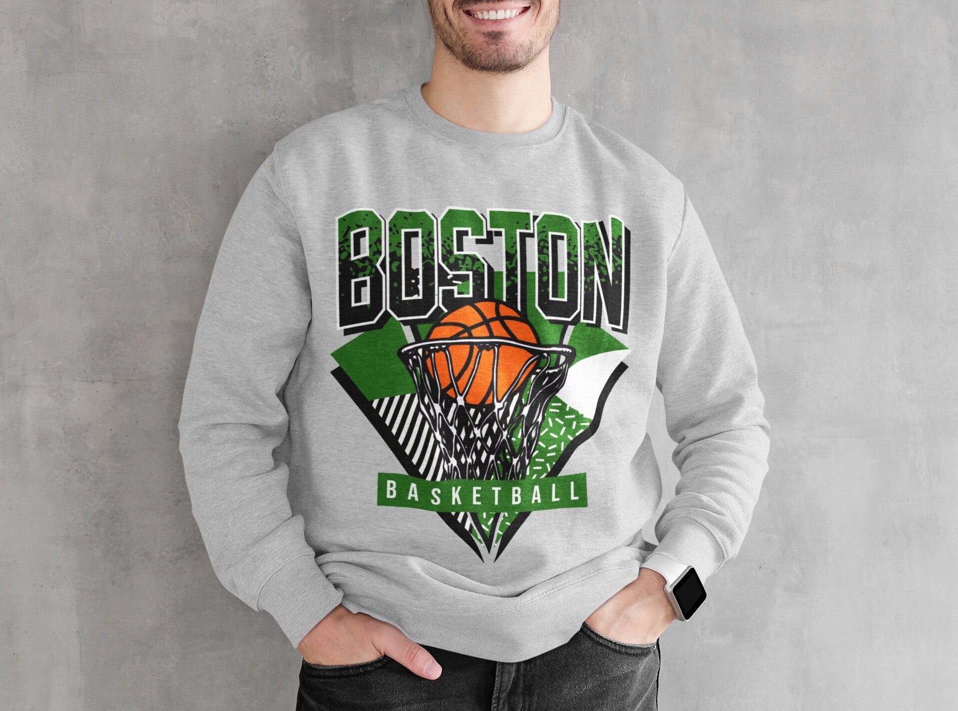 Boston Basketball 90s Throwback Crewneck Unisex Sweatshirt - Etsy