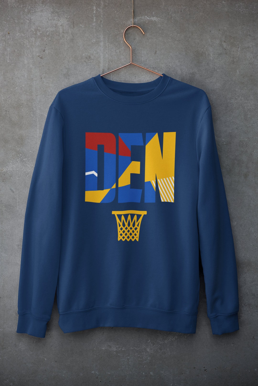 Denver Basketball Retro Sports Letters Navy Crewneck Sweatshirt - Etsy