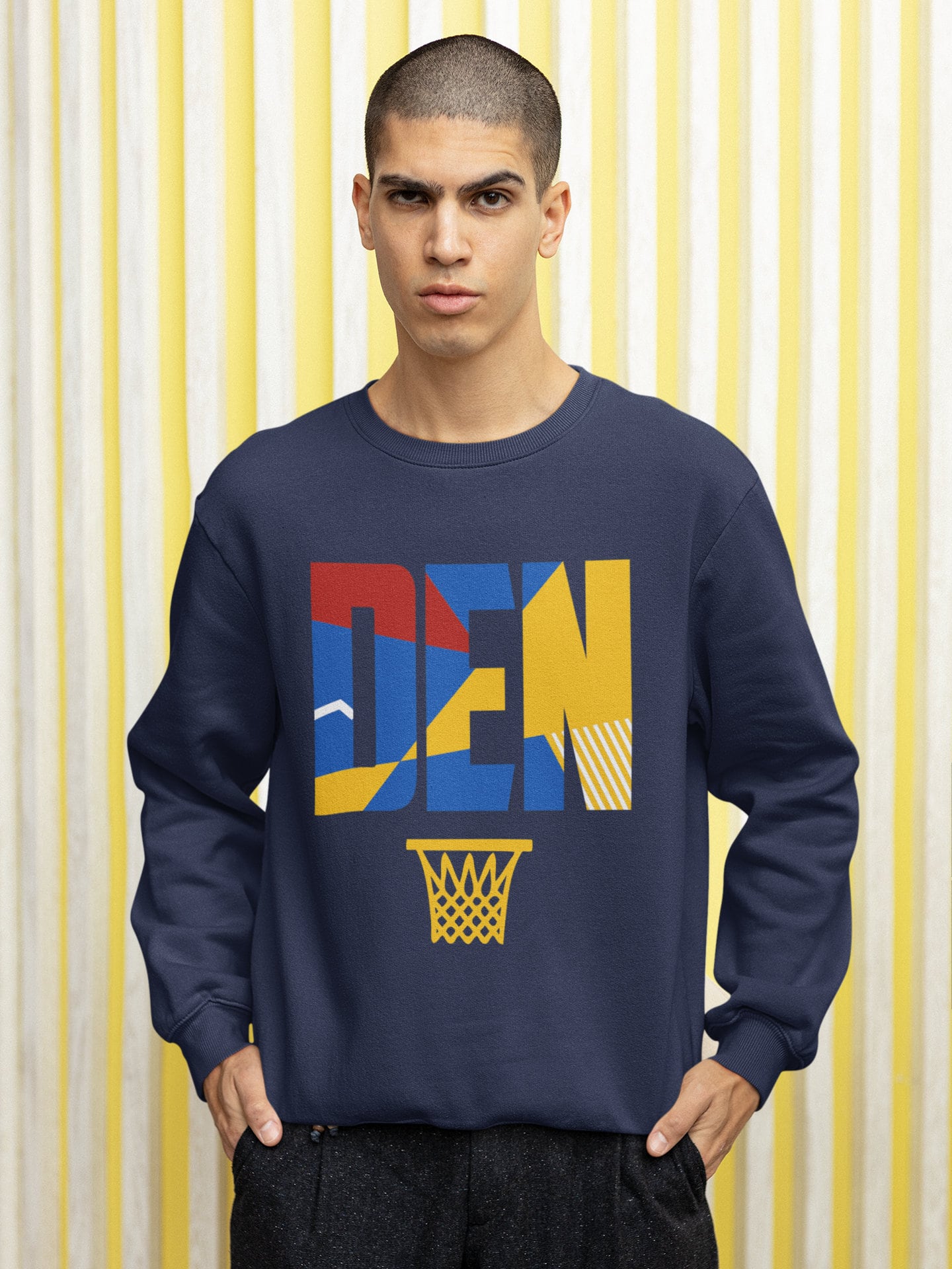 Denver Basketball Retro Sports Letters Navy Crewneck Sweatshirt - Etsy