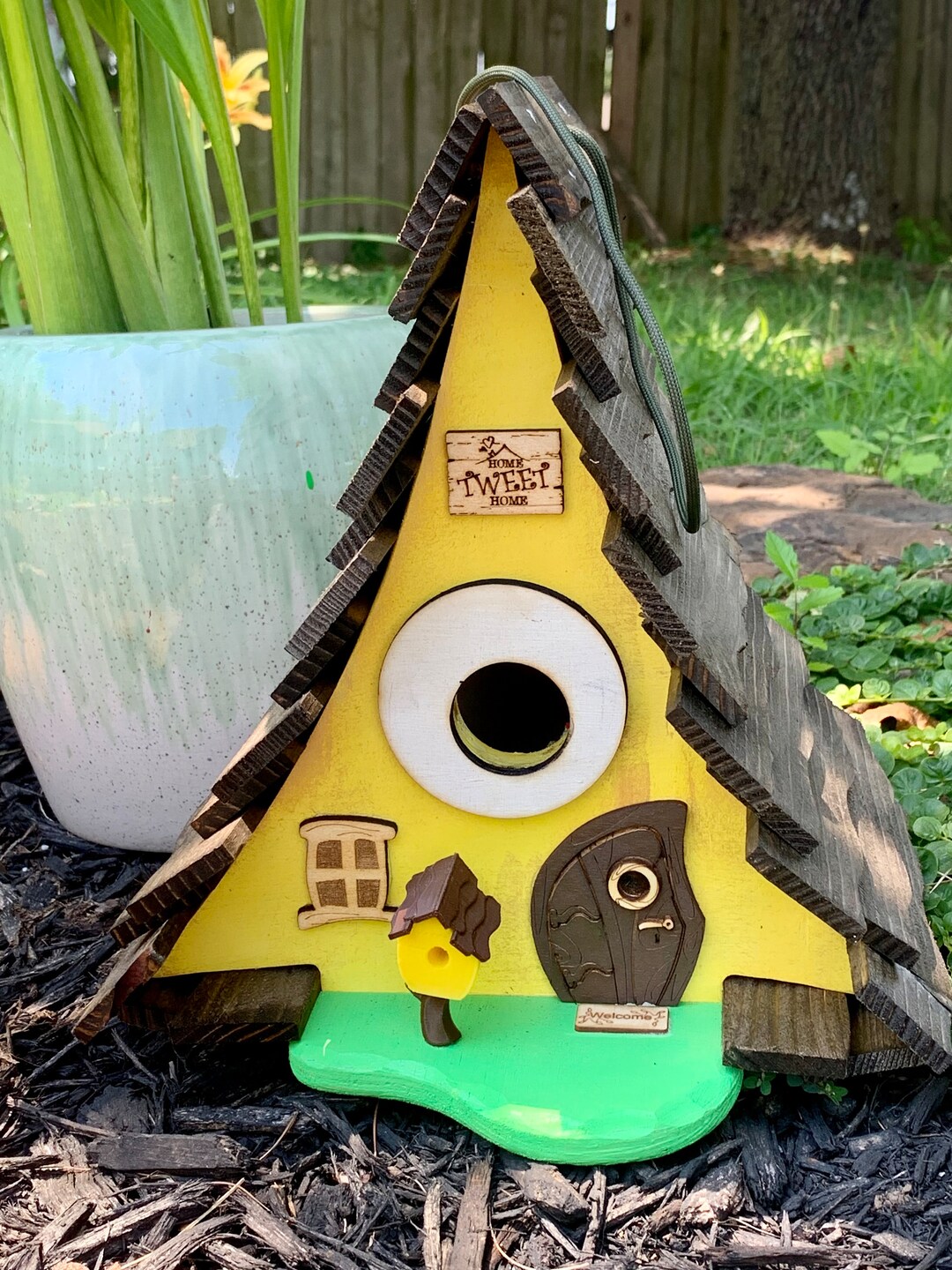 Handmade A-frame Yellow Birdhouse: Rustic Whimsical Garden Art - Etsy