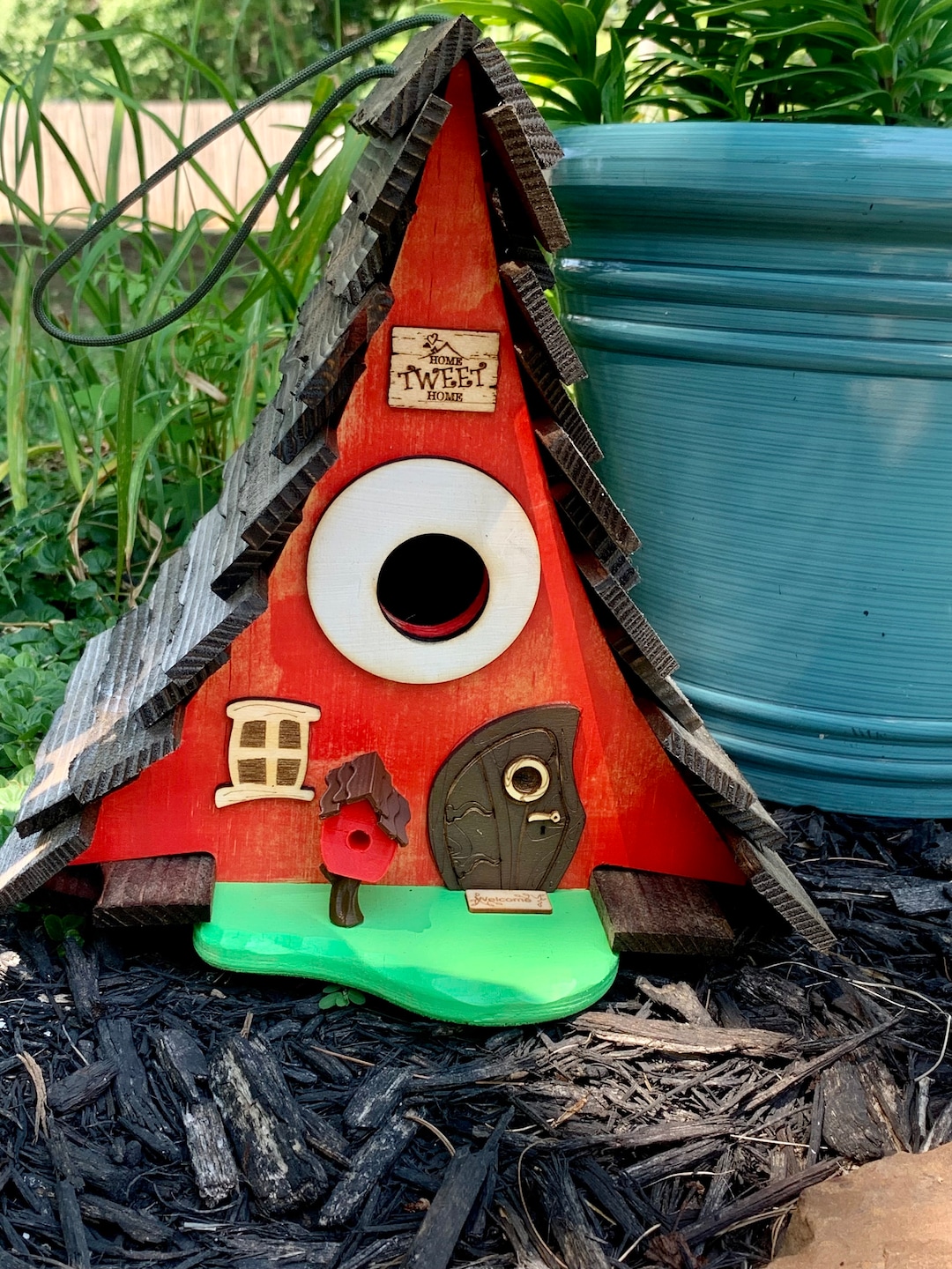 Red Rustic A-frame Birdhouse: Whimsical Garden Art, USA Made - Etsy