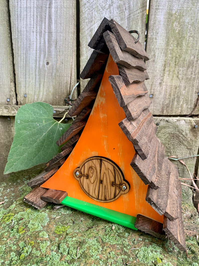 Fall Orange Rustic A-frame Birdhouse / Whimsical Birdhouse / - Etsy