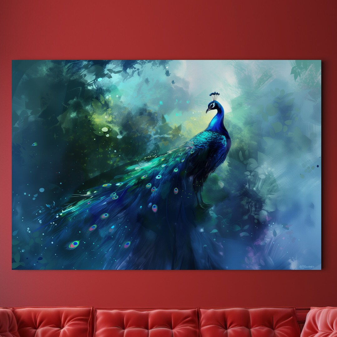 Peacock Artwork Peacock Feather Artwork Canvas Print Watercolor Style ...