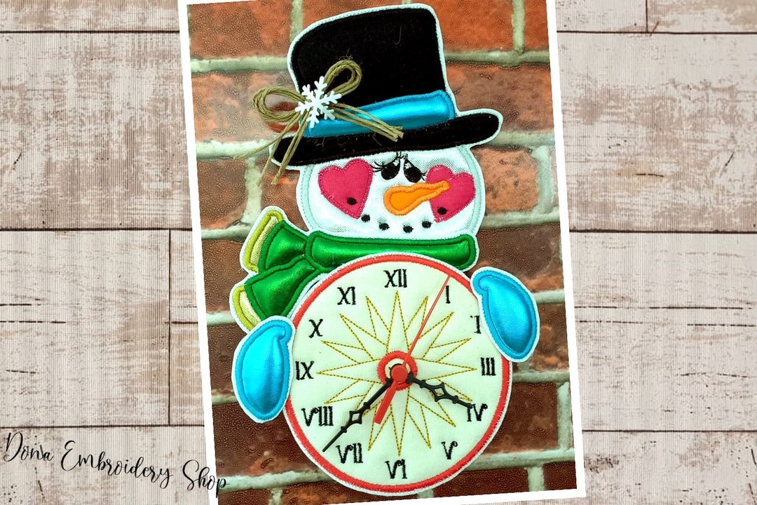 Snowman Clock ITH Machine Embroidery Design, Embroidery Files, Machine ...