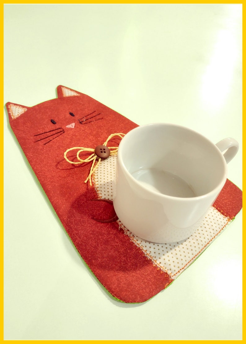 Cute Cat Mug Rug ITH Machine Embroidery Design Embroidery | Etsy