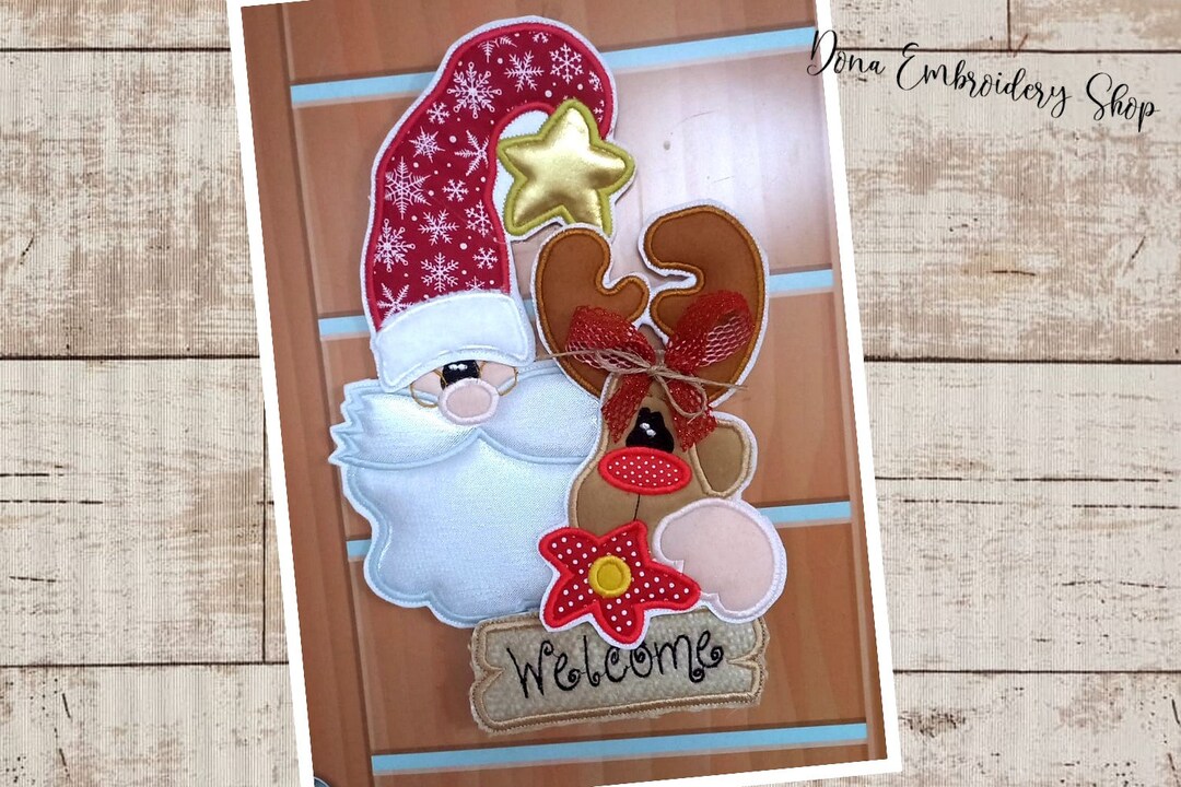 ITH Santa and Reindeer Welcome Ornament - Christmas Machine Embroidery ...
