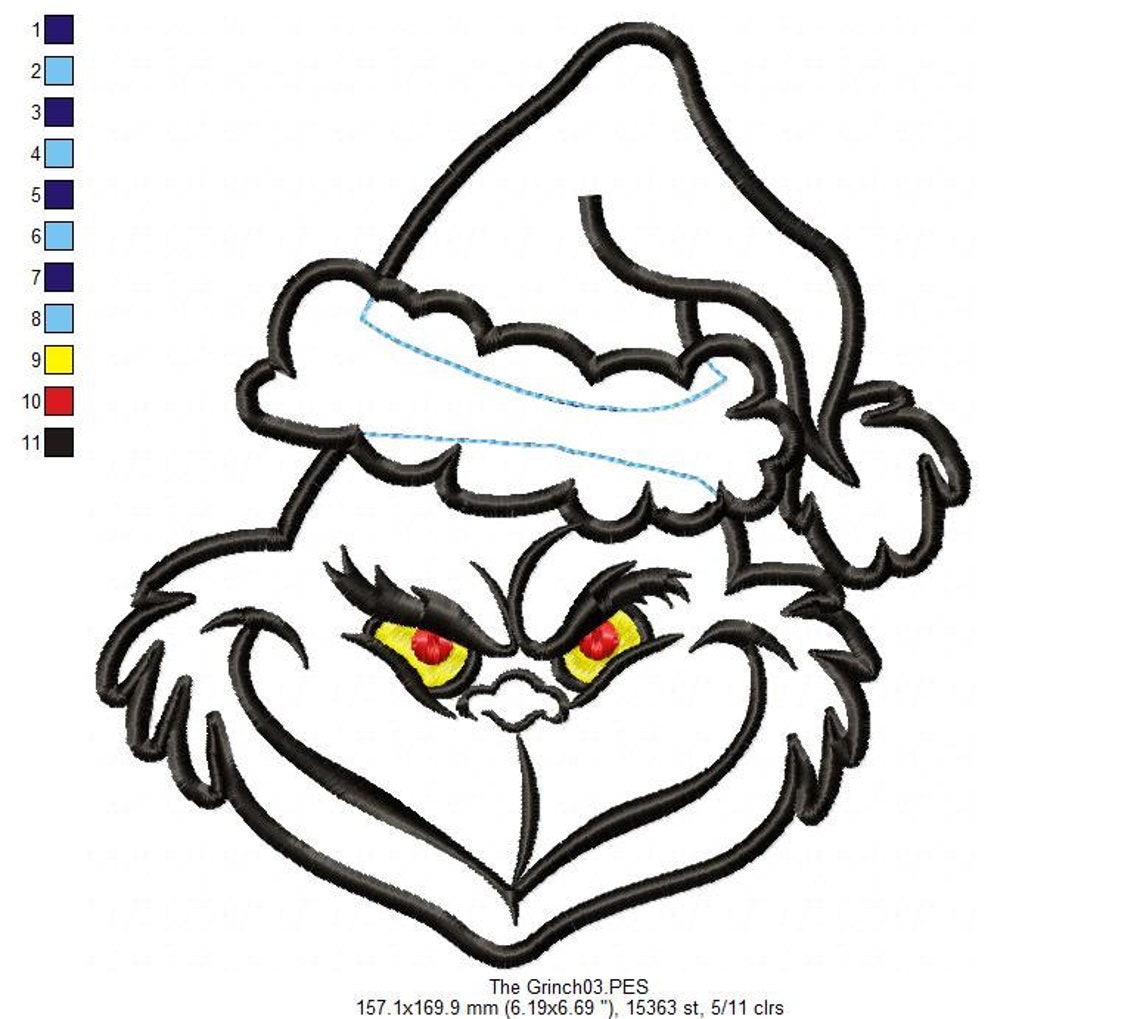 The Grinch Applique Machine Embroidery Design Embroidery | Etsy
