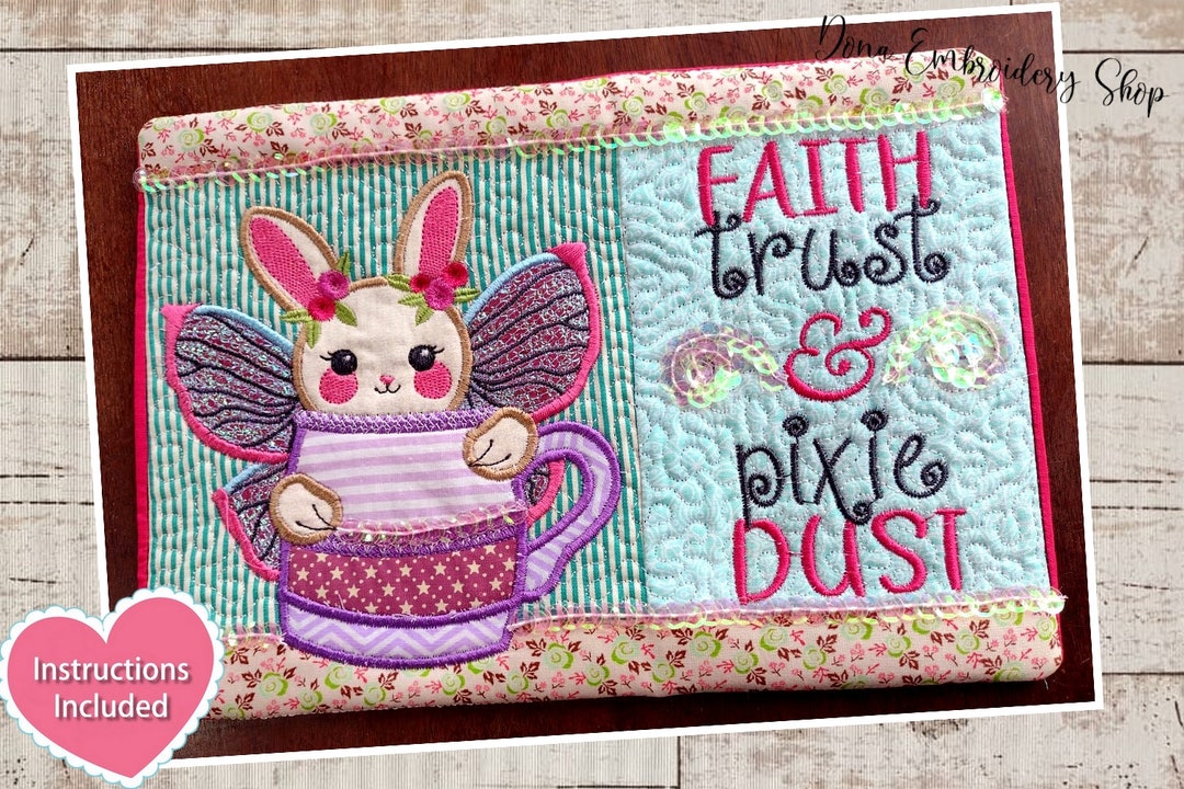 Pixie Bunny Mug Rug ITH - Machine Embroidery Design, Embroidery Patterns, Embroidery Files ...