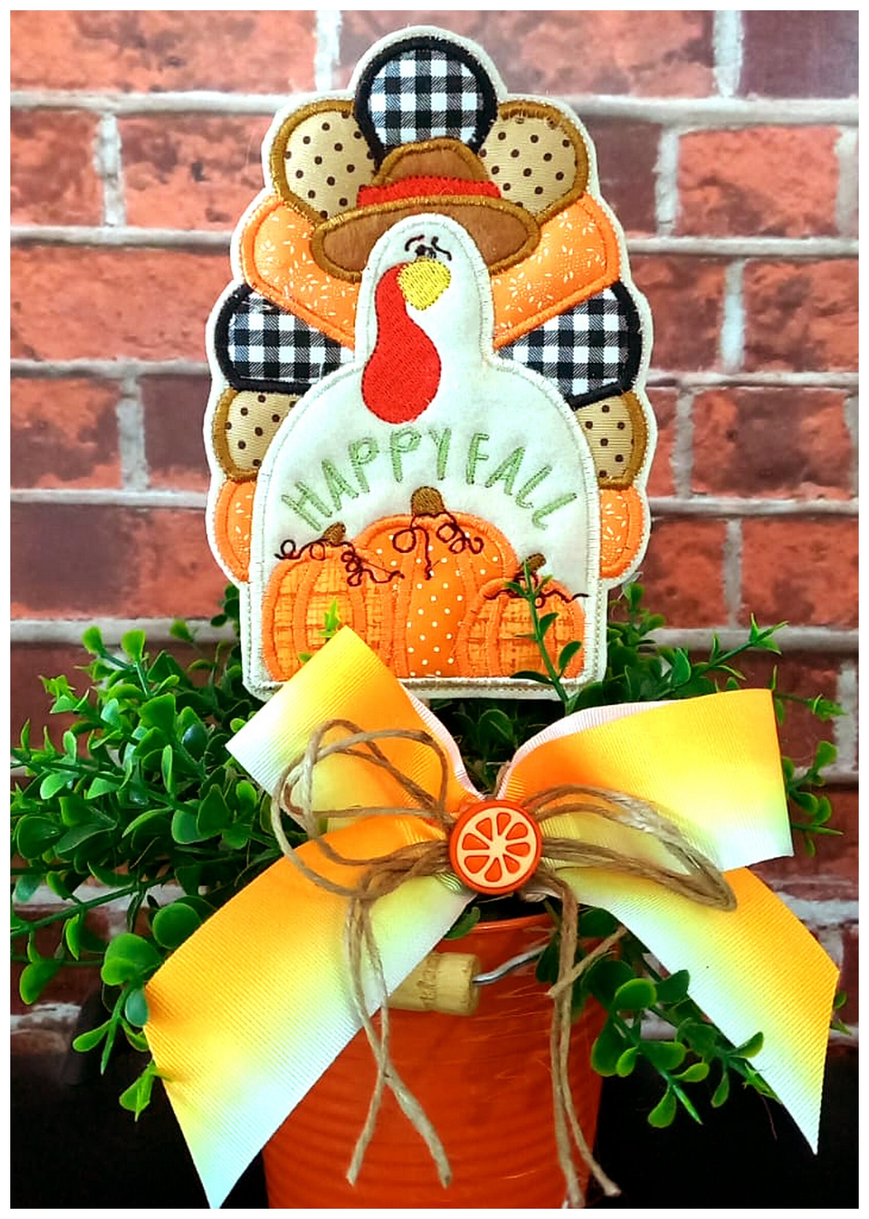 Happy Fall Turkey Ornament ITH Machine Embroidery Design, Embroidery ...