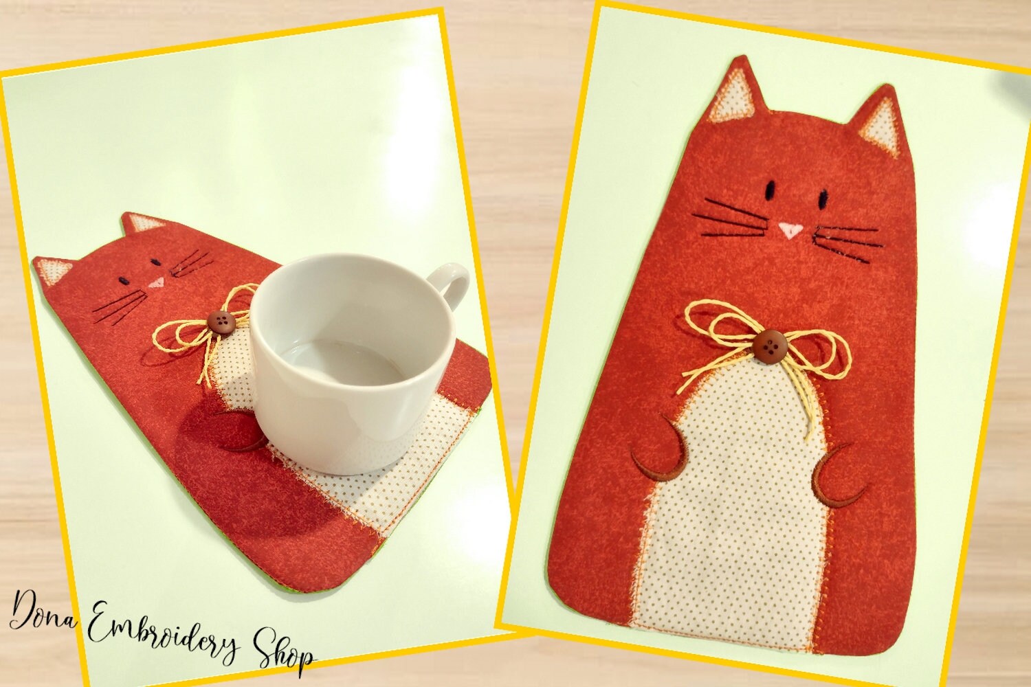 Cute Cat Mug Rug ITH Machine Embroidery Design Embroidery - Etsy