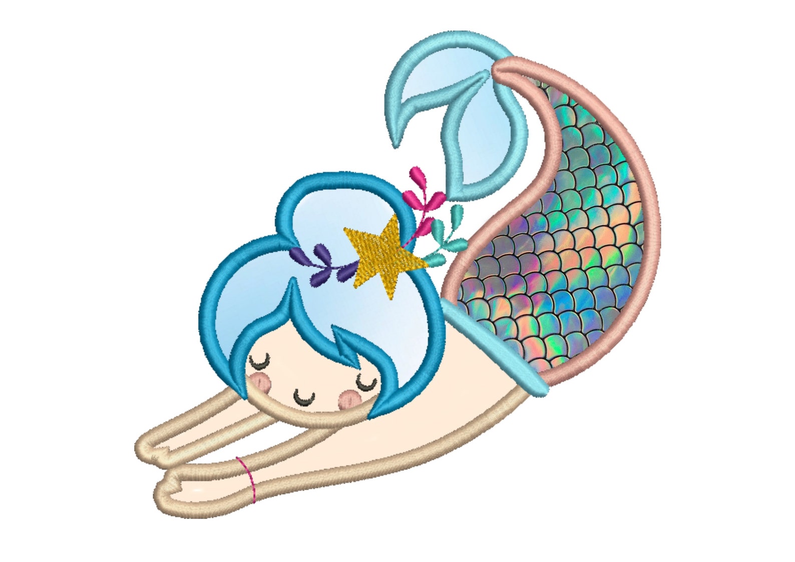 Swimming Mermaid Applique - Machine Embroidery Design, Embroidery ...