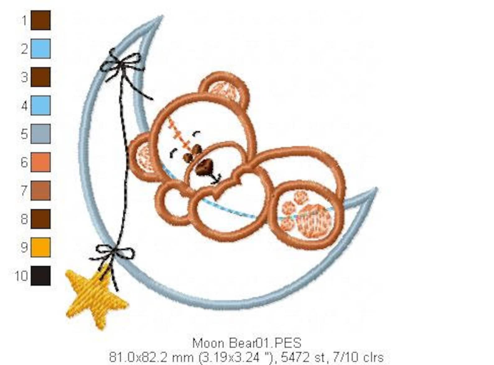 Moon Teddy Bear Applique Machine Embroidery Design - Etsy
