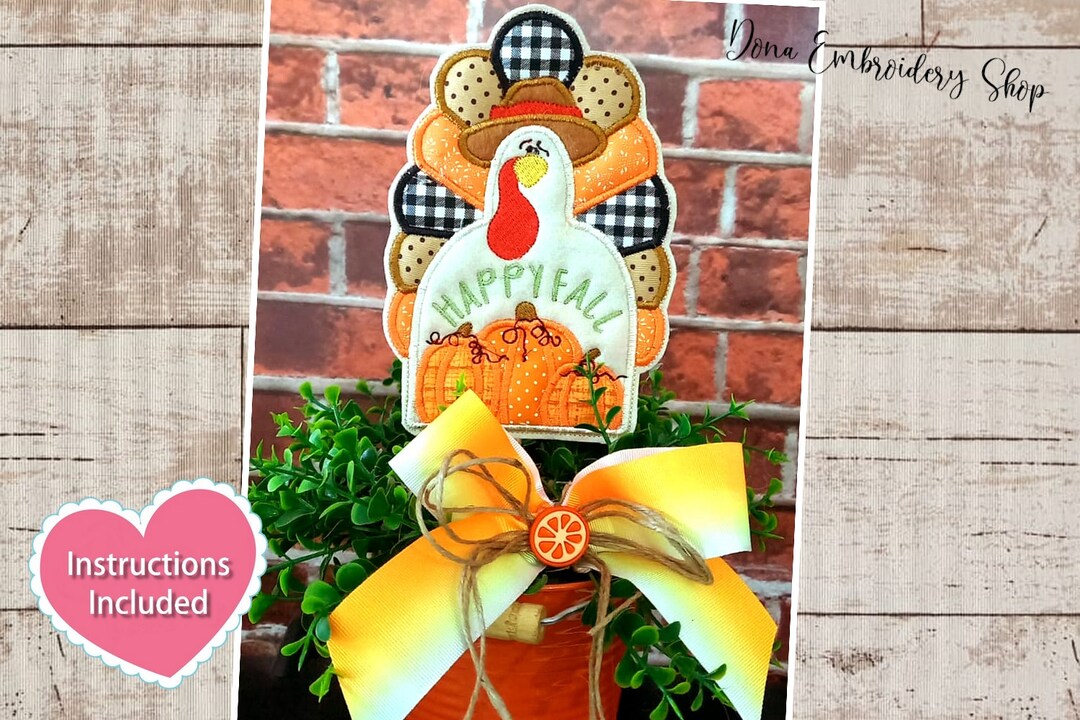 Happy Fall Turkey Ornament ITH Machine Embroidery Design, Embroidery ...
