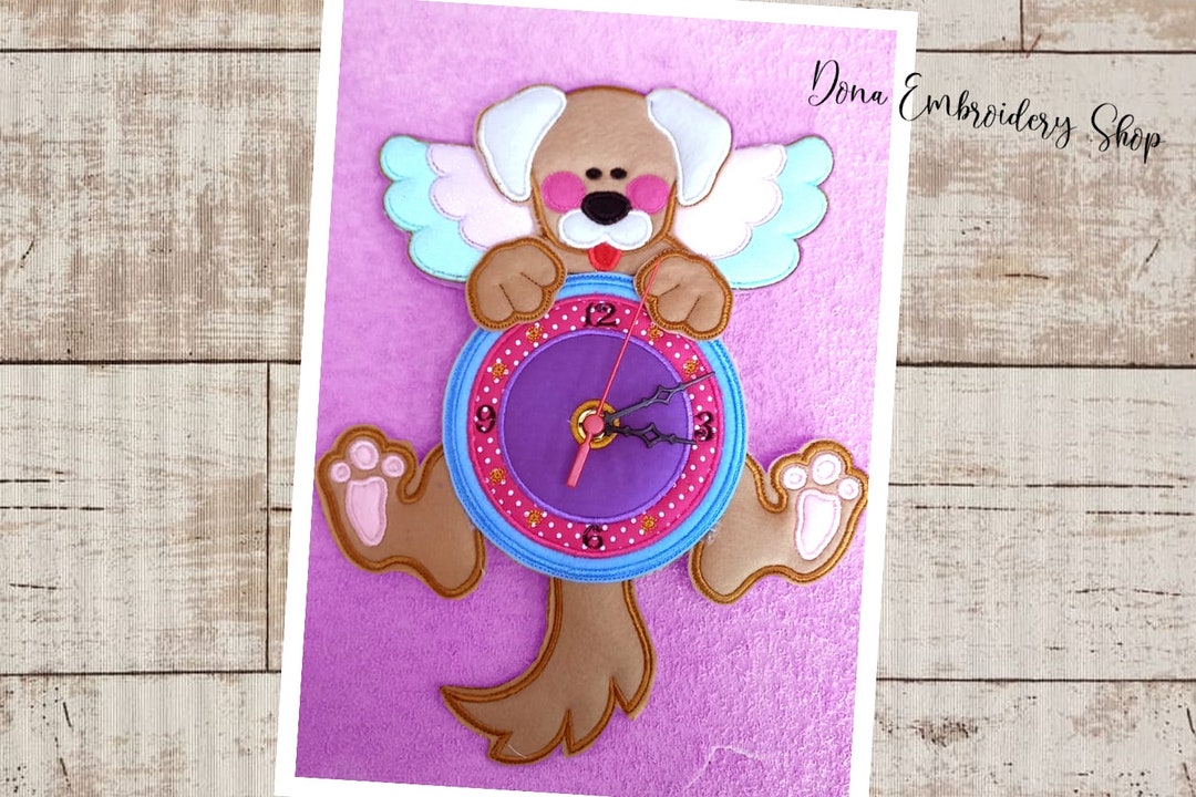 Angel Dog Clock ITH Machine Embroidery Design, Embroidery Files ...