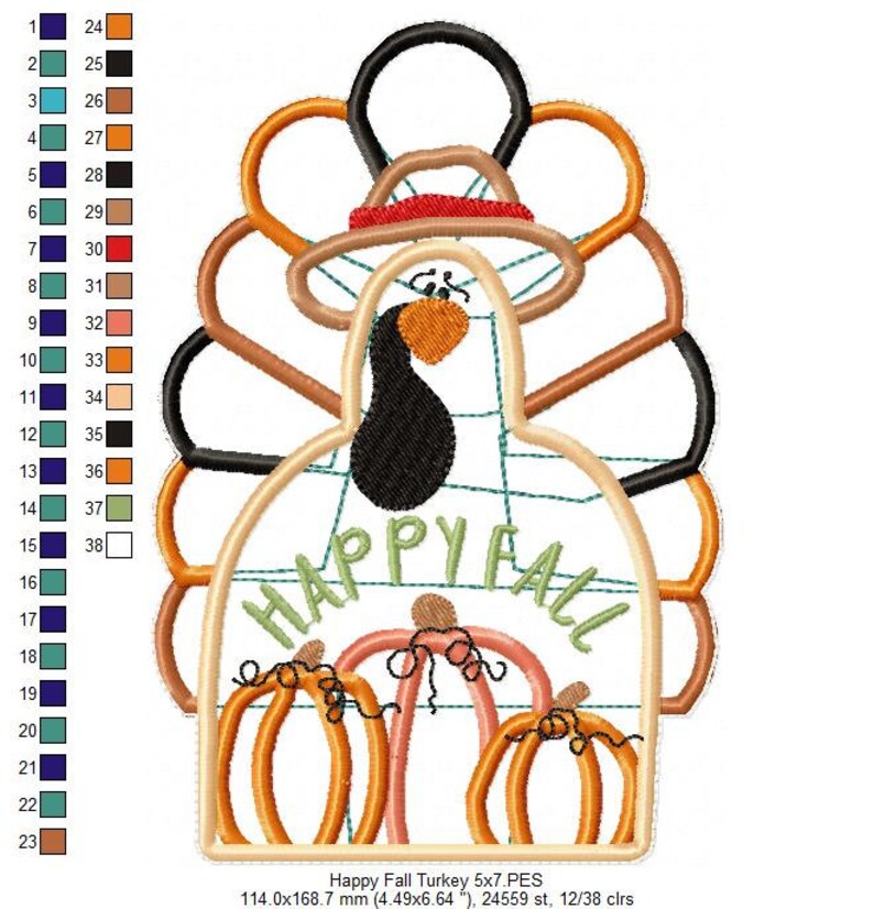 Happy Fall Turkey Ornament ITH Machine Embroidery Design, Embroidery ...