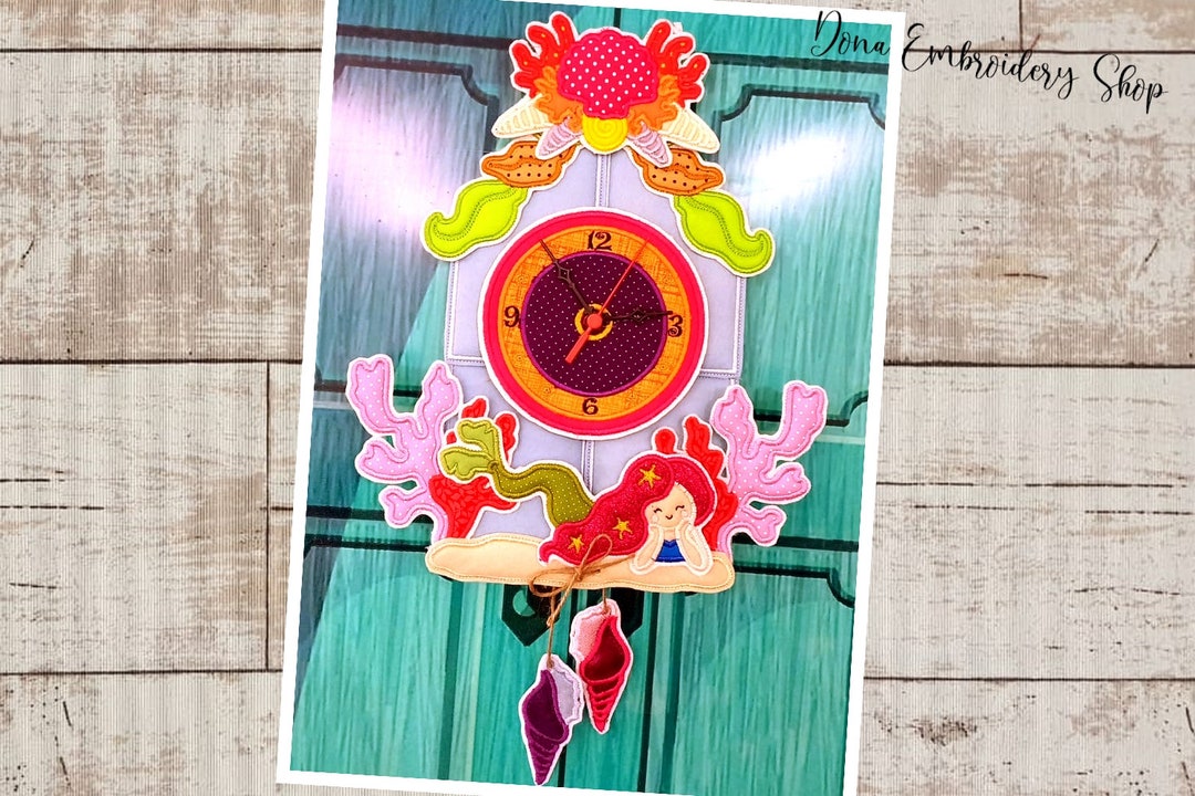 Mermaid Clock ITH Machine Embroidery Design, Embroidery Files, Machine ...