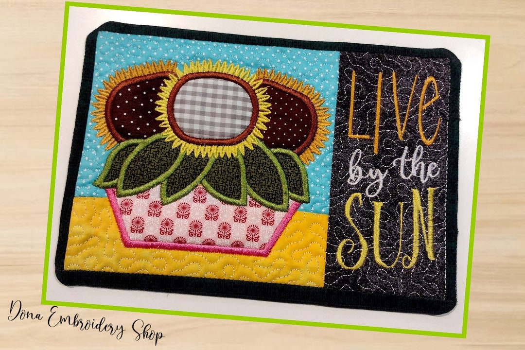 Sunflower Mug Rug ITH - Machine Embroidery Design, Embroidery Patterns ...