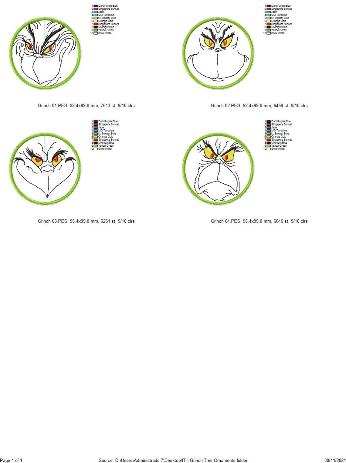 The Grinch Tree Ornaments ITH Machine Embroidery Design | Etsy
