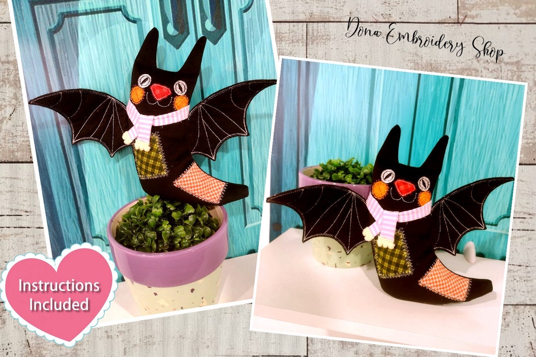 Bat Stuffie Ornament ITH Machine Embroidery Design, Embroidery Patterns ...