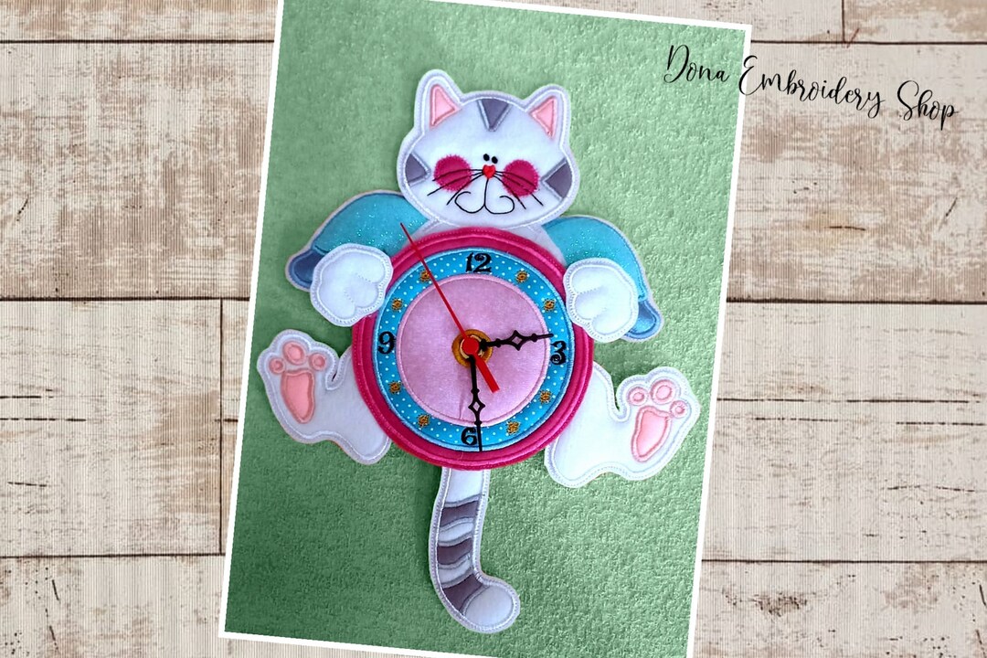 Angel Cat Clock ITH Machine Embroidery Design, Embroidery Files ...