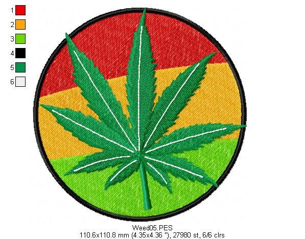 Cannabis Leaf Satin Stitch Design - Machine Embroidery Design ...