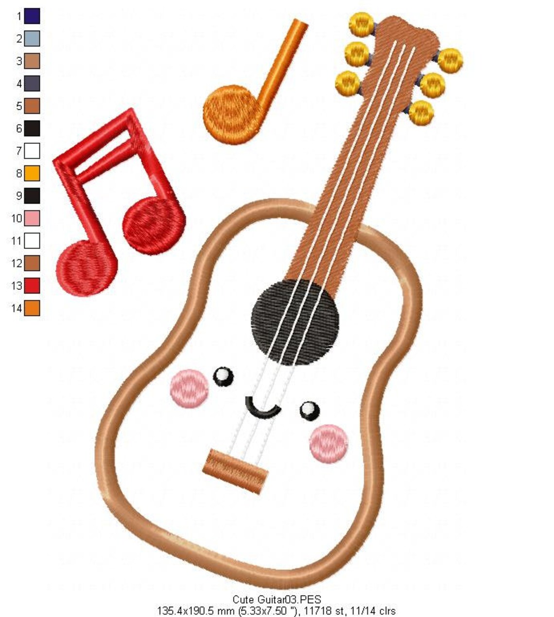 Cute Guitar -applique Machine Embroidery Design, Embroidery Patterns ...