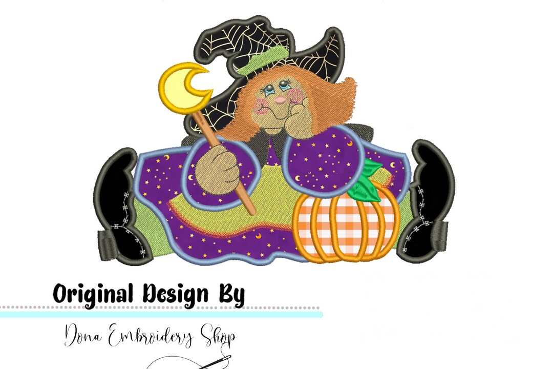 Cute Witch Applique Embroidery- Machine Embroidery Design, Embroidery ...
