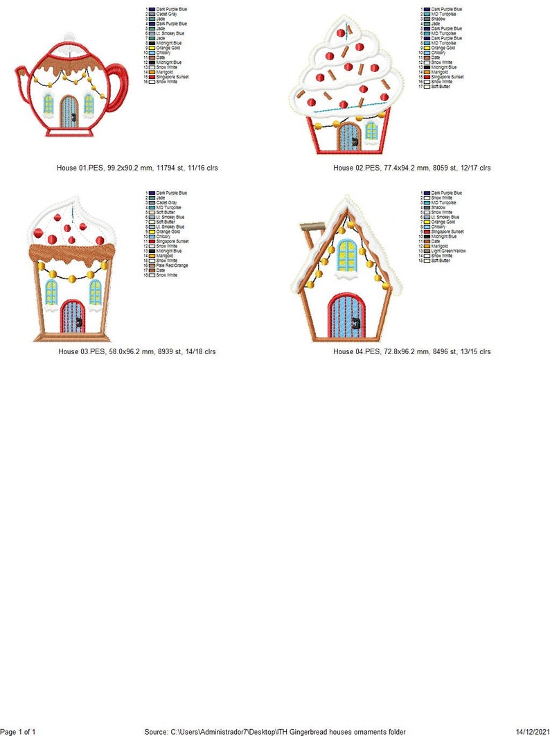 Gingerbread Houses Tree Ornaments ITH Machine Embroidery Design ...
