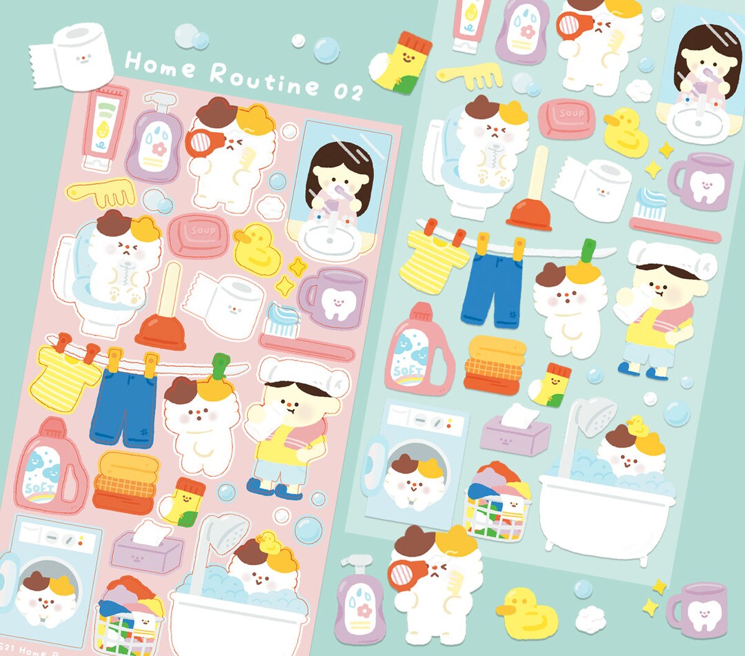 Cute Bath Time Sticker Sheet, Bathroom Yellow Rubber Duck Planner ...