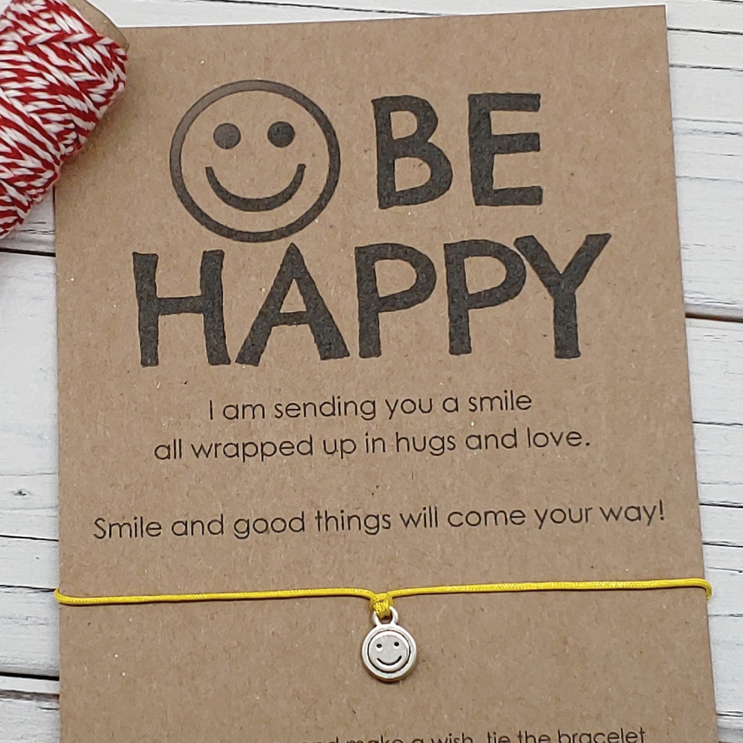 Be Happy Card Friendship Bracelet Smiley Face Bracelet Encouragement ...