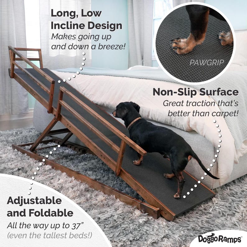 Dog Bed Ramp: Adjustable Hardwood Ramp With Safety Rails - Etsy