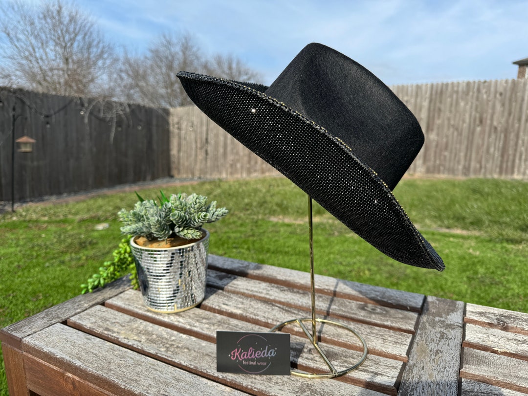 Black Cowboy Hat With Black Rhinestone Rhinestones brim Only Rhinestone ...