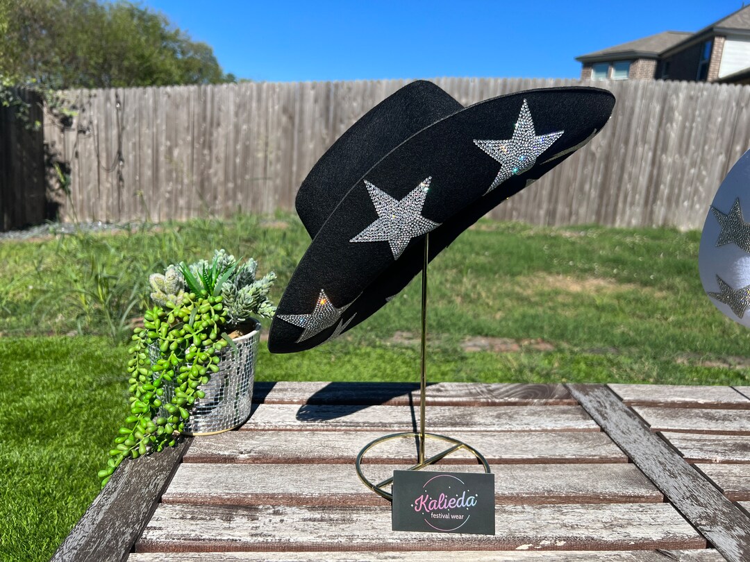 Black Cowboy Hat With Silver Rhinestone Stars Rhinestone Cowboy Hat ...
