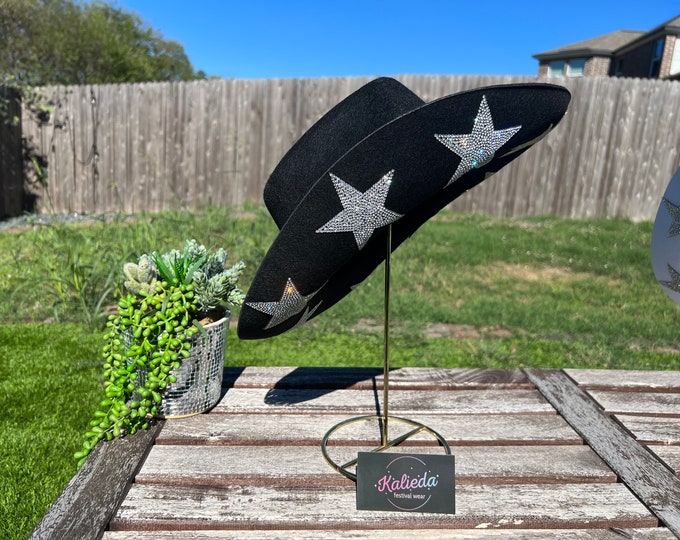 Black Cowboy Hat With Silver Rhinestone Stars | Rhinestone Cowboy Hat ...