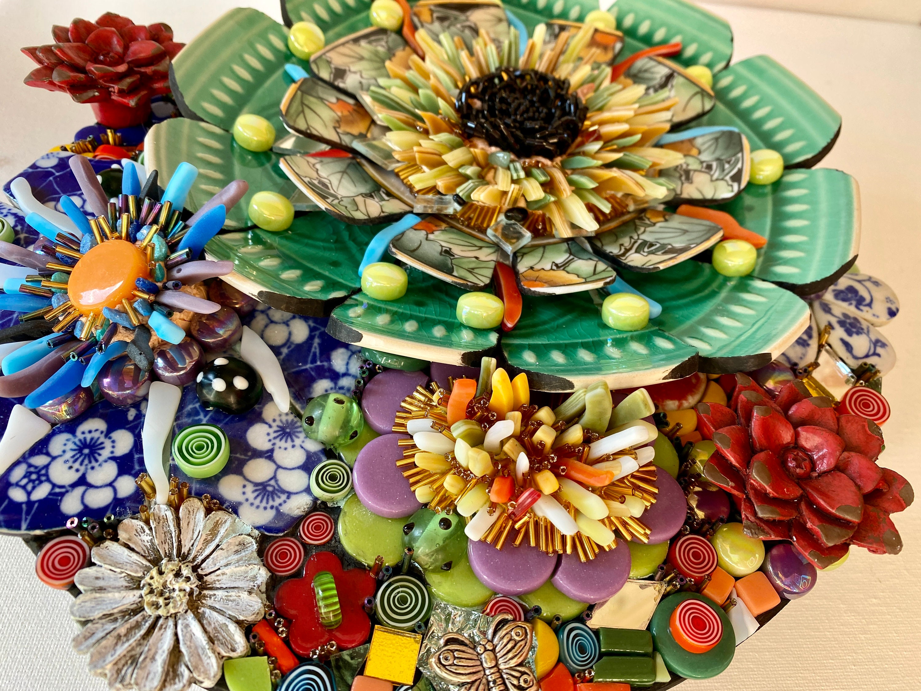 Flowers Upon Flowers Glass Mosaic Wall Art Handmade Art 3d Mosaic Art Etsy