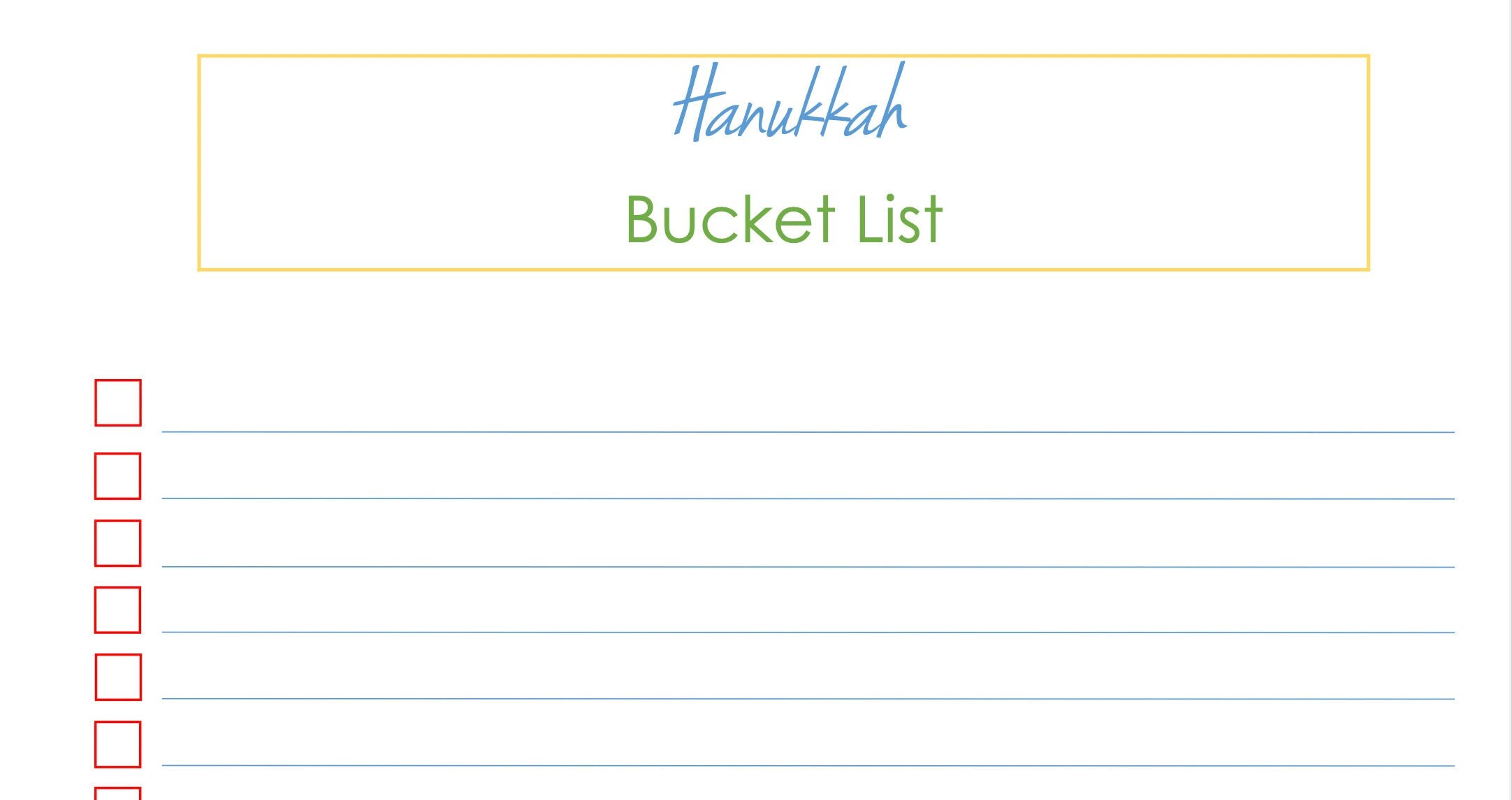Hanukkah Bucket List Template | Holiday Organization Binder - Etsy