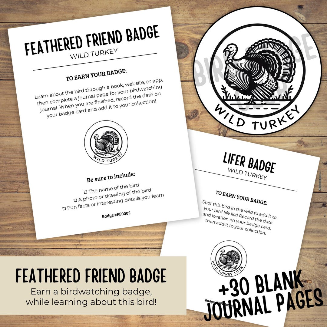 Wild Turkey Badge Printable Birdwatching Badge Bird Journal Page ...