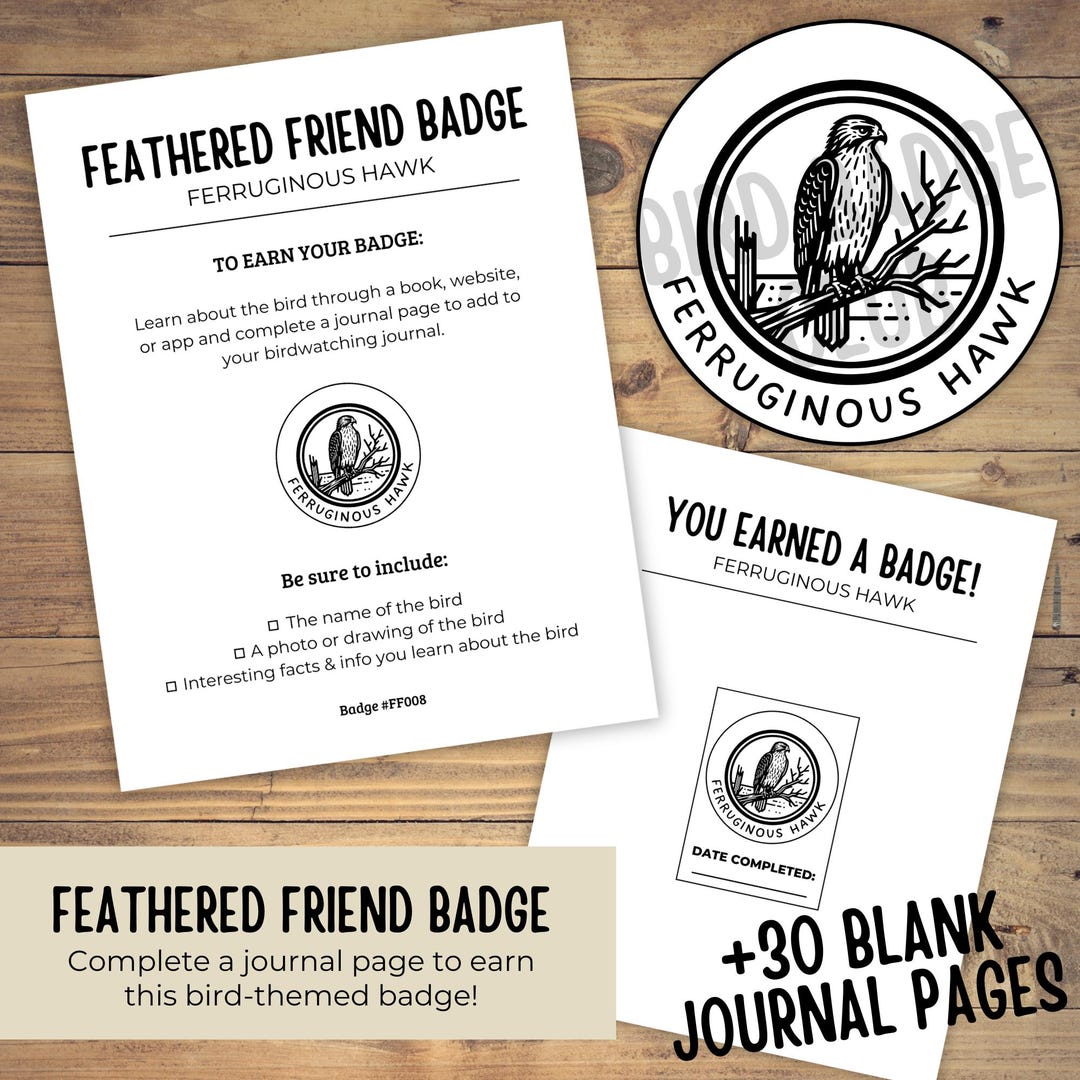 Ferruginous Hawk Badge Printable Birdwatching Badge Bird Journal Page ...